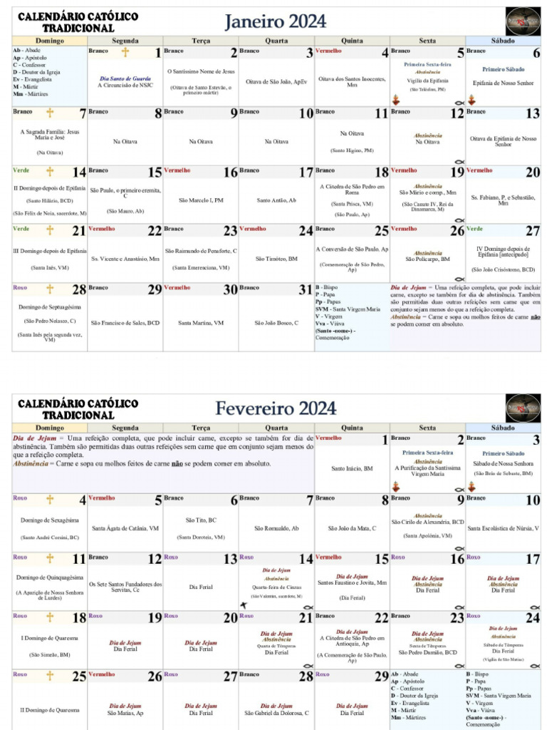 Calendario Católico Tradicional 2024 | PDF