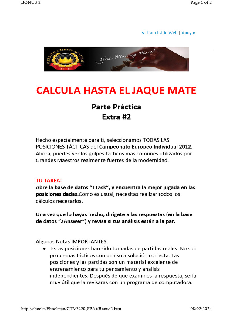 Calcula Hasta El Jaque Mate: Parte Práctica Extra #2 | PDF
