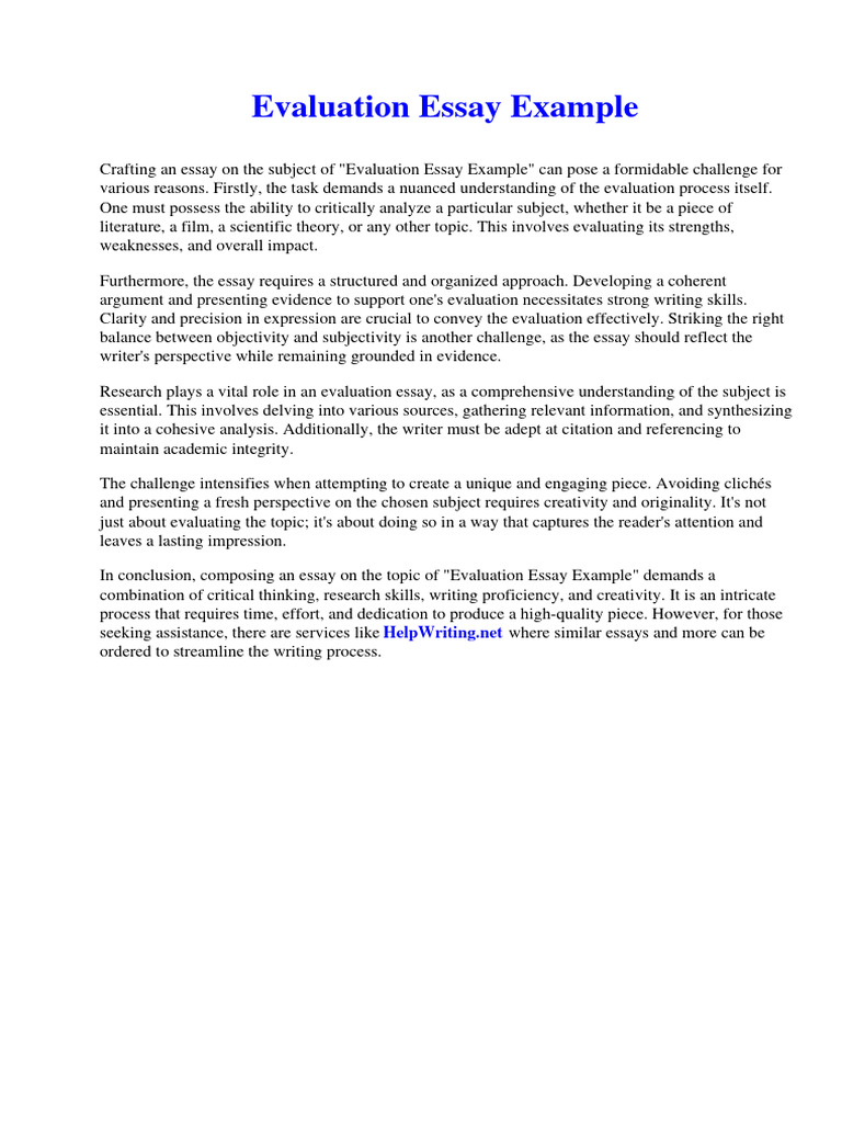 Evaluation Essay Example | PDF