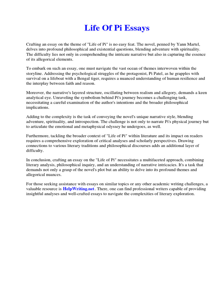 Life of Pi Essays | PDF | Narrative | Banks