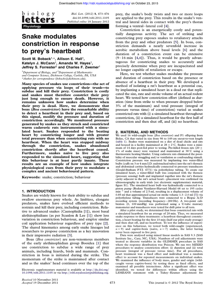 Boback Et Al, 2012 | PDF | Snake | Predation