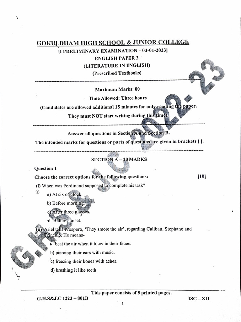 2023 English Literature Exam Paper | PDF