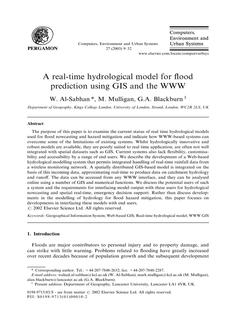 A Real-Time Hydrological Model For Flood Prediction Using GIS and The WWW | Download Free PDF ...