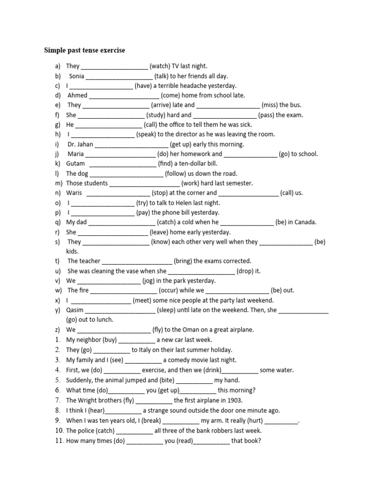 Exercise Simple Past Tense | PDF