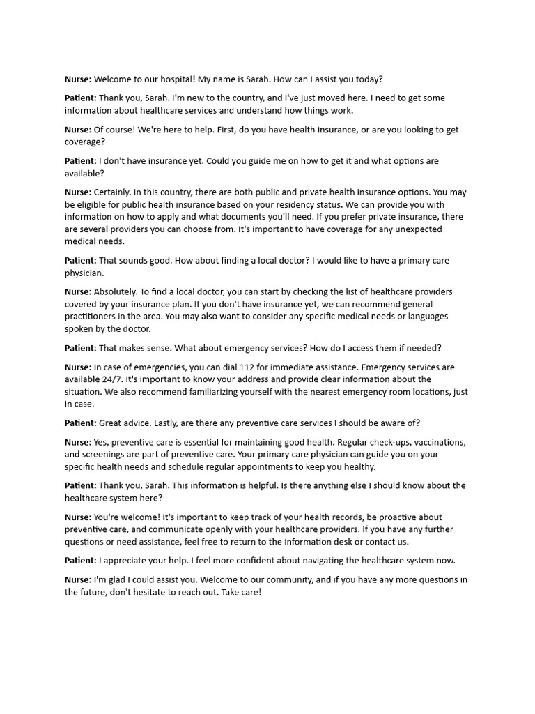 Hospital Nurse Patient Dialog | Download Free PDF | Nursing | Health Care