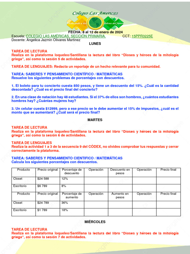 Hoja de Tareas 8 Al 12 Enero | PDF