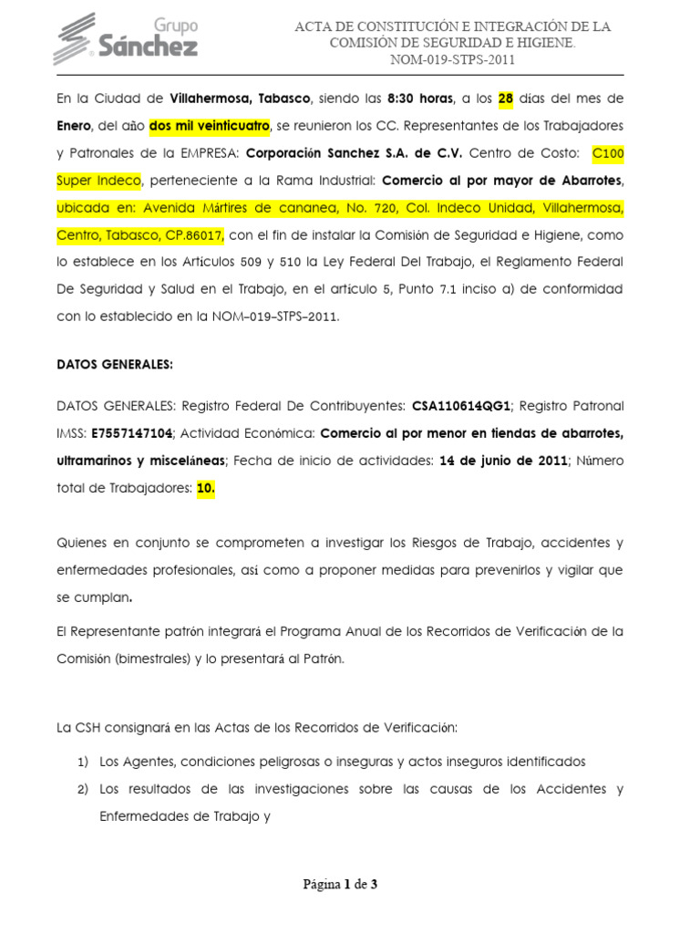 Acta de Comité SH | PDF