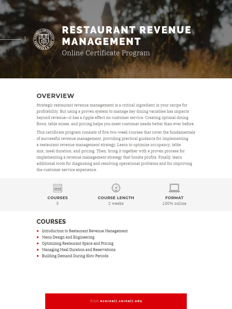 Restaurant Revenue Management Certificate | PDF | Restaurants | Menu