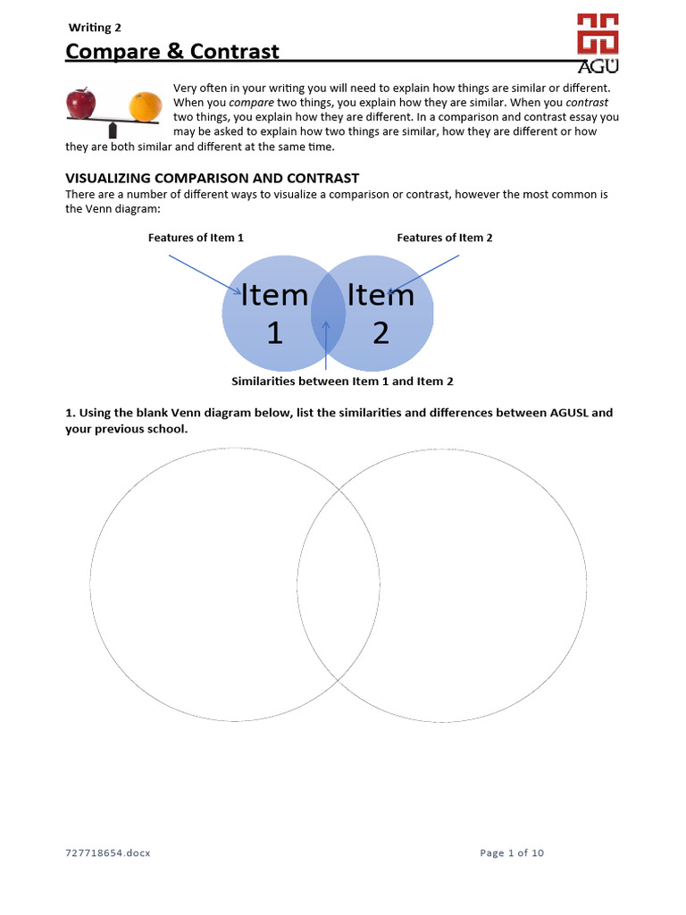 W2 - 101 - Compare Contrast - Handout | PDF | Hamburgers | Mc Donald's