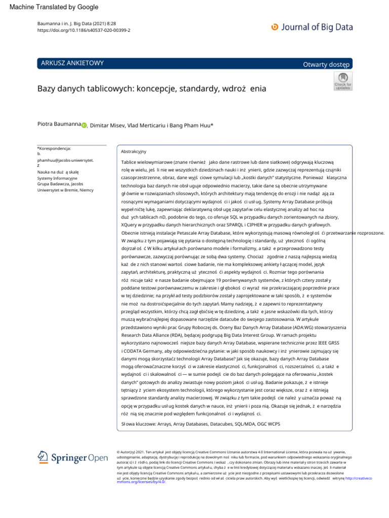 Bazy Danych Tablicowych: Koncepcje, Standardy, Wdrożenia | PDF