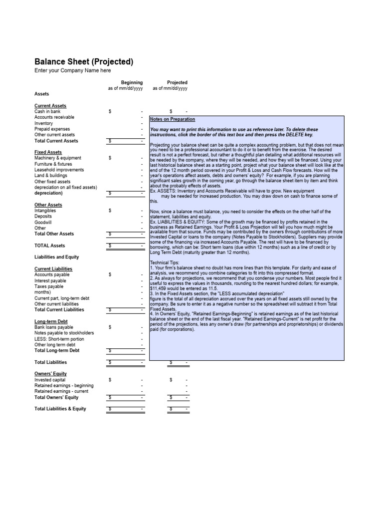 Balance Sheet Projected 1 | PDF | Equity (Finance) | Retained Earnings