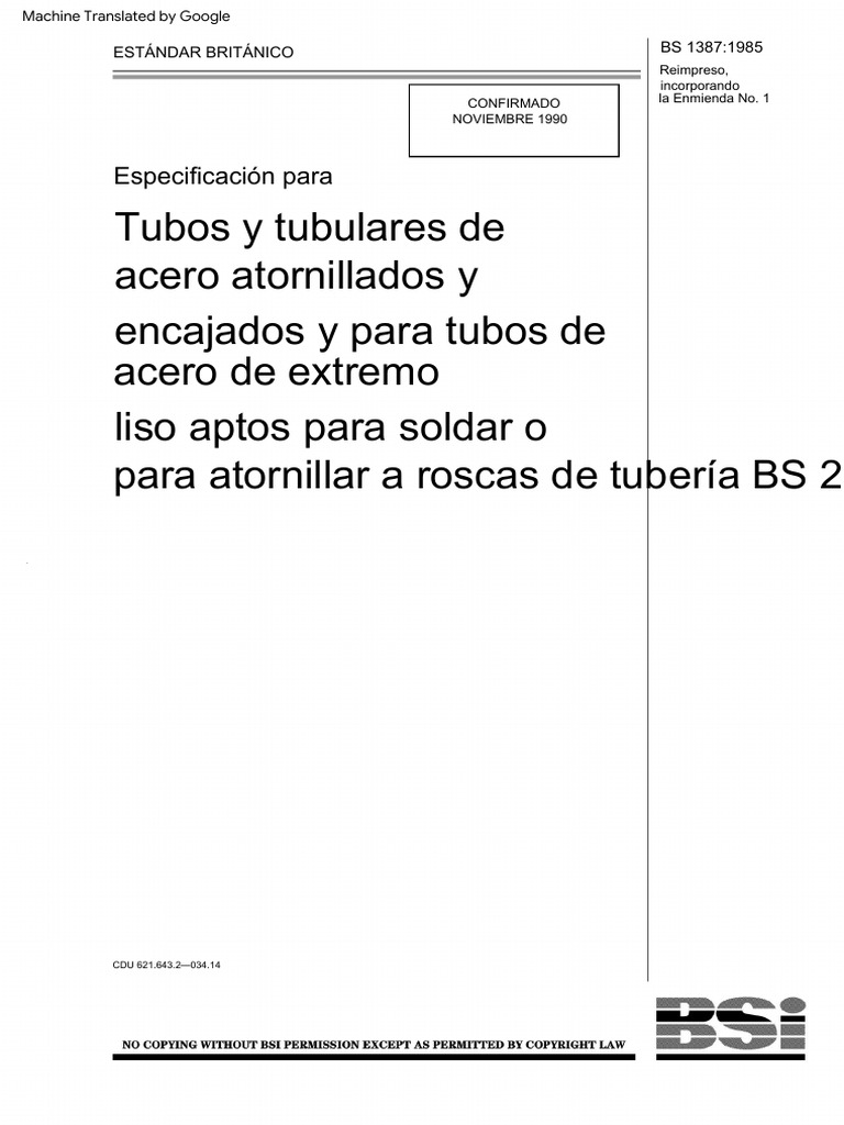 BS 1387 1985 | PDF | Estandarización | Tornillo