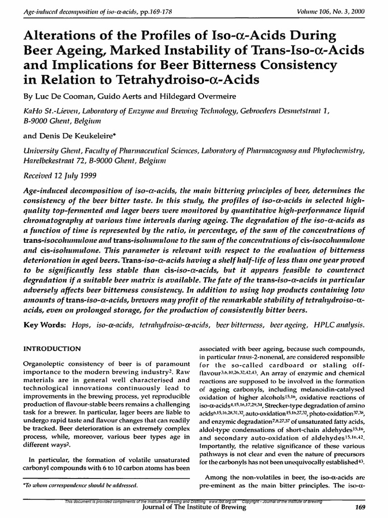 Alterations of The Profiles of Iso-A-Acids During | PDF | Beer | High ...