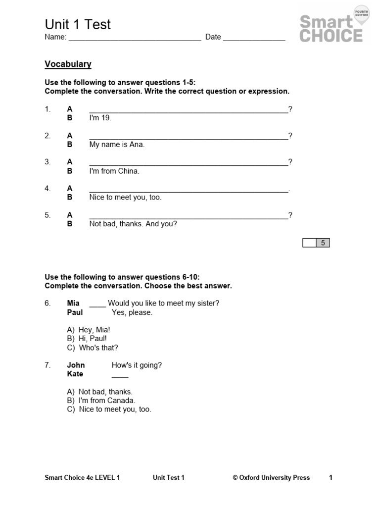 SC4e L1 Test U01 | PDF | Human Communication | Linguistics