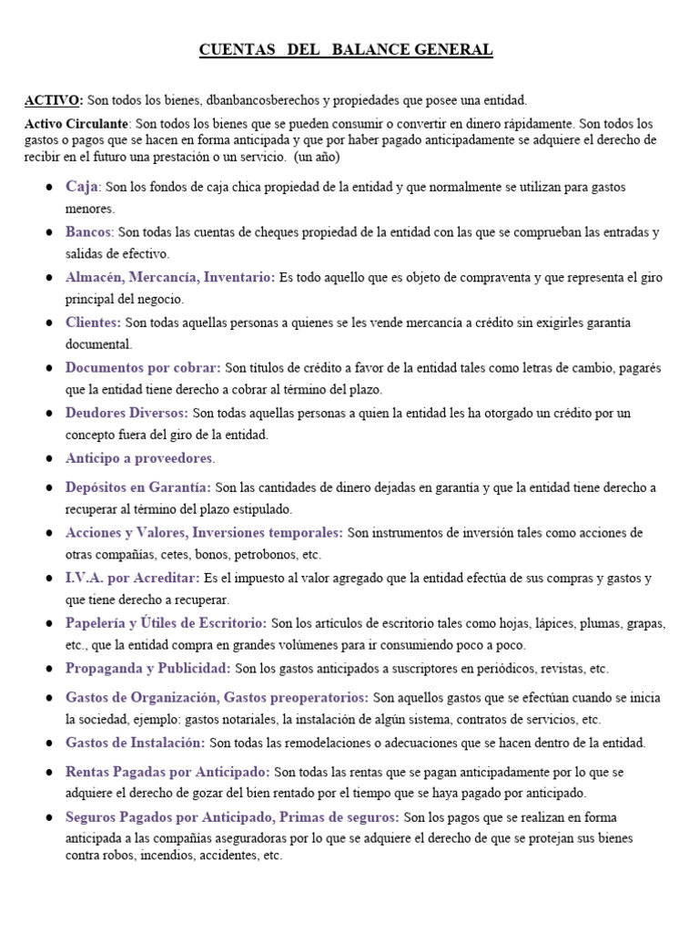 Cuentas Del Balance General | PDF | Bancos | Dinero
