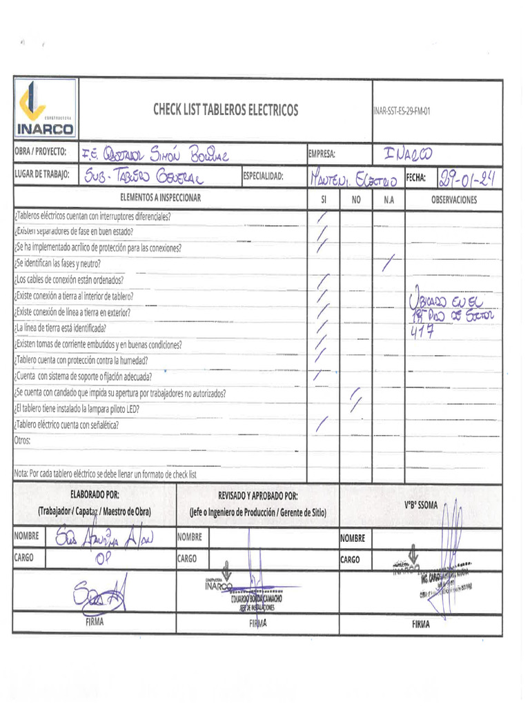 Check List De Tableros Electricos Pdf