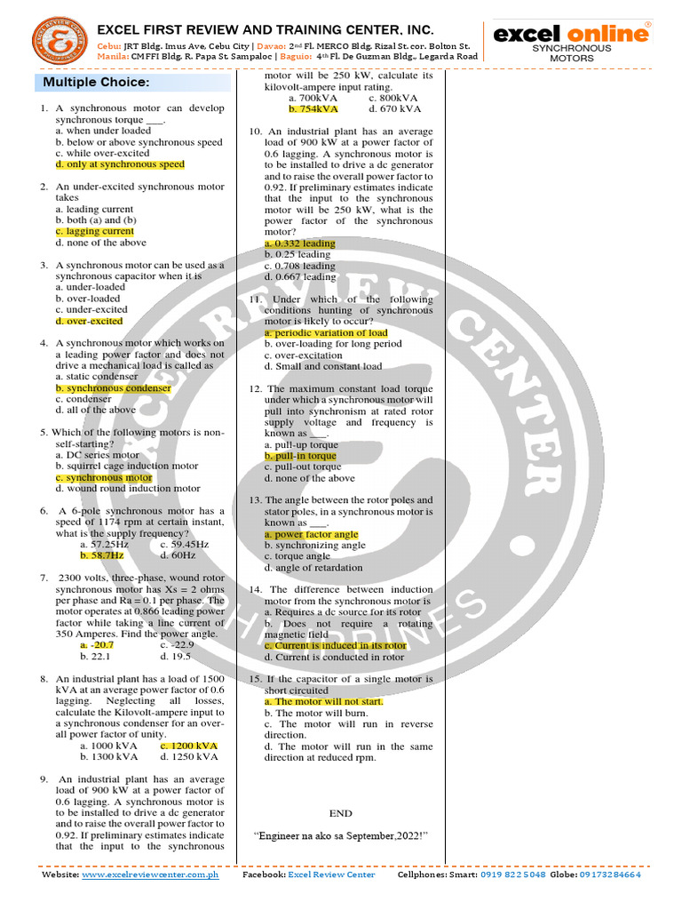 Ee Synchronous Motors Handouts | PDF | Electric Motor | Manufactured Goods
