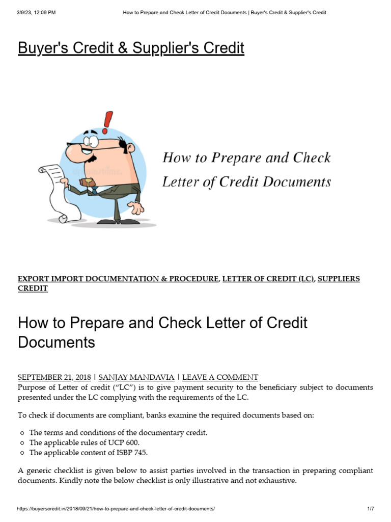 Letter of Credit Document Checklist | PDF | Letter Of Credit | Bill Of ...