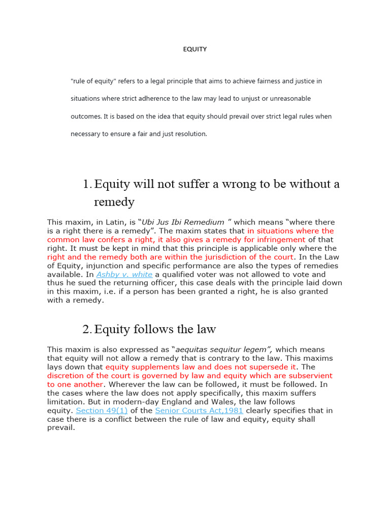 EQUITY | PDF | Laches (Equity) | Equity (Law)