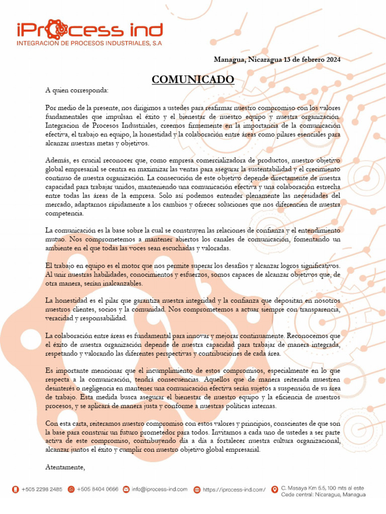 Comunicado Iprocess | PDF