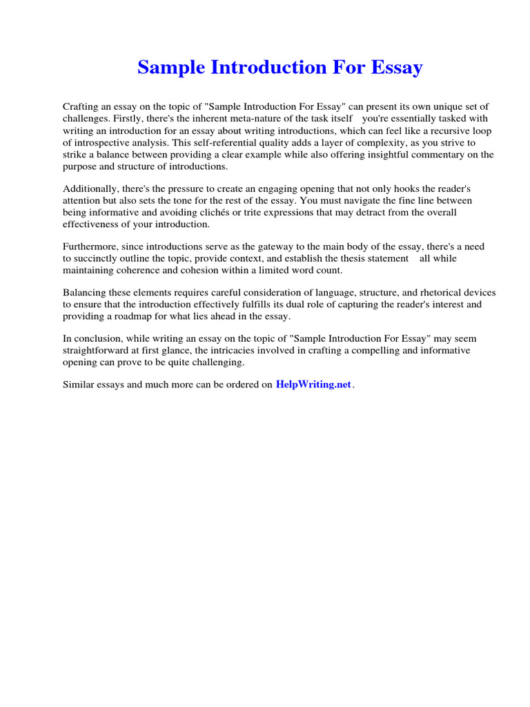 Sample Introduction For Essay | PDF | Water | Essays