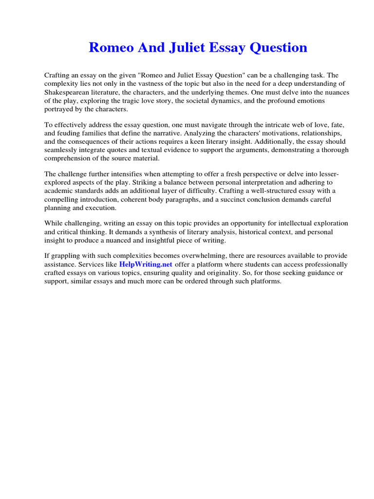 Romeo and Juliet Essay Question | PDF | Politics