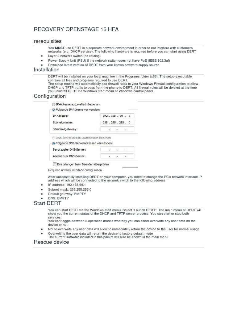 Recovery Openstage 15 Hfa | PDF | Computer Network | Ip Address