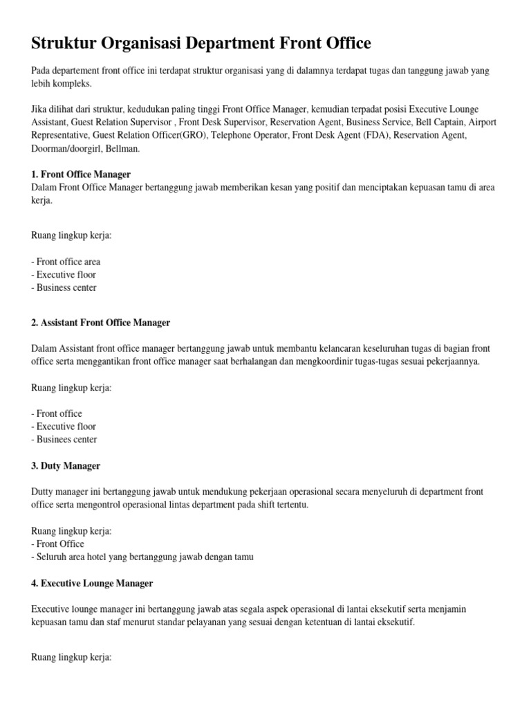 Tugas Operasional Kantor Depan Minggu Kedua | PDF