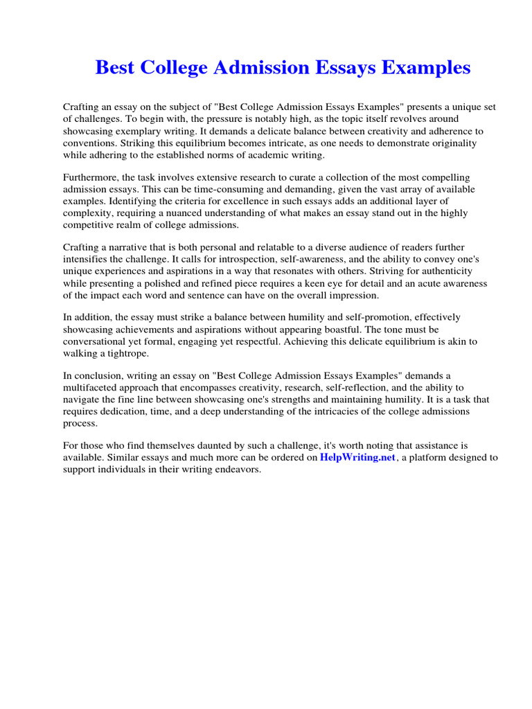 Best College Admission Essay Samples | PDF | Career & Growth | Self ...