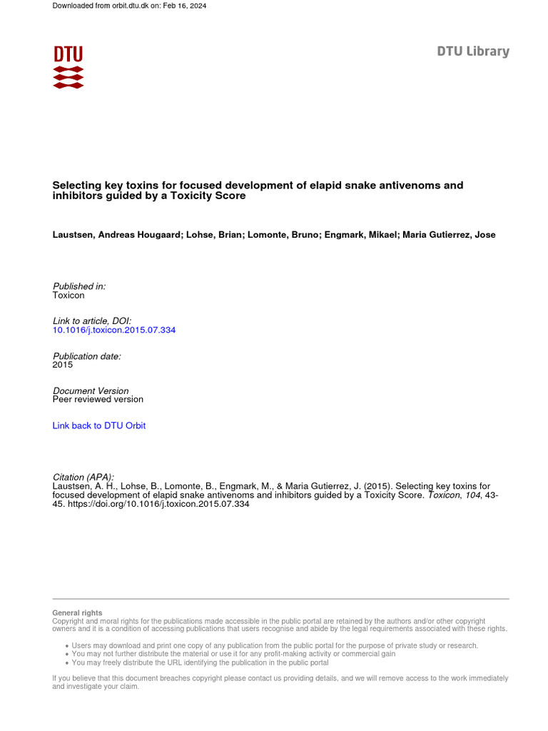 Selecting Key Toxins For Focused Development of Elapid Snake Antivenoms and Inhibitors Guided by ...