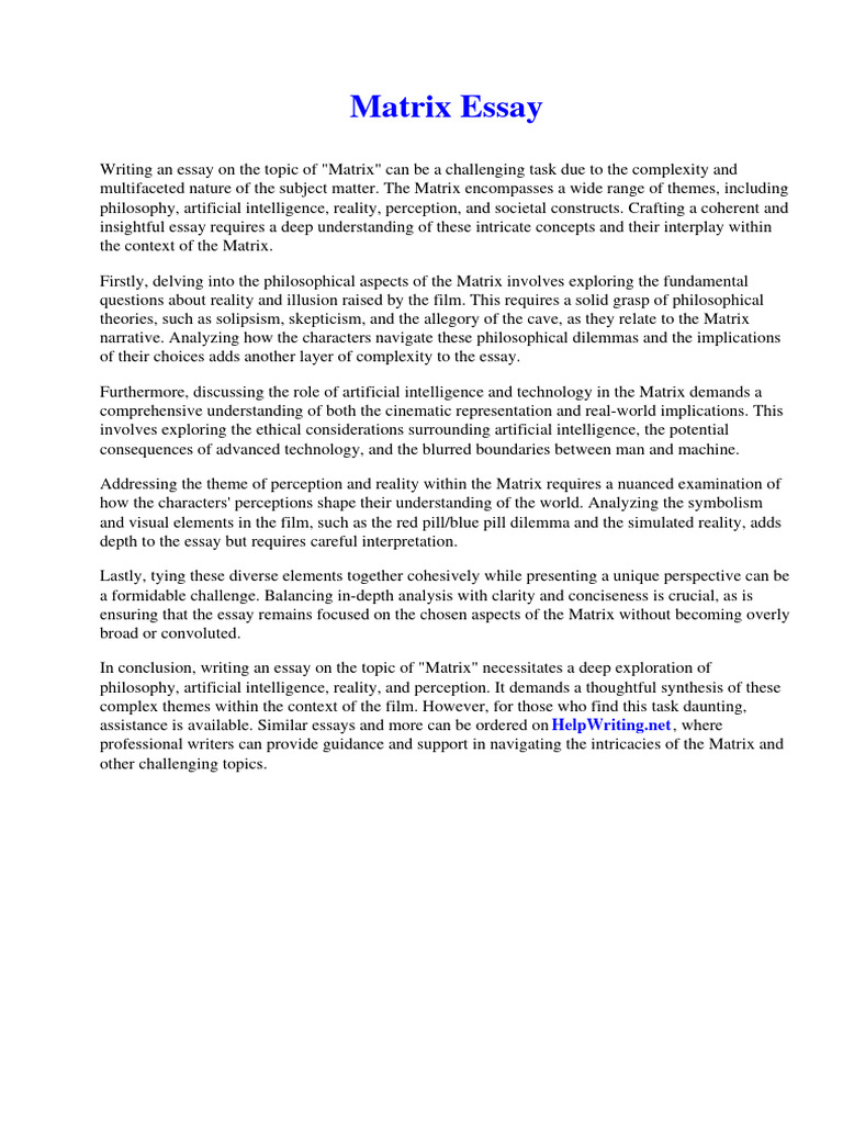 Matrix Essay | PDF | Bronchitis | Reality