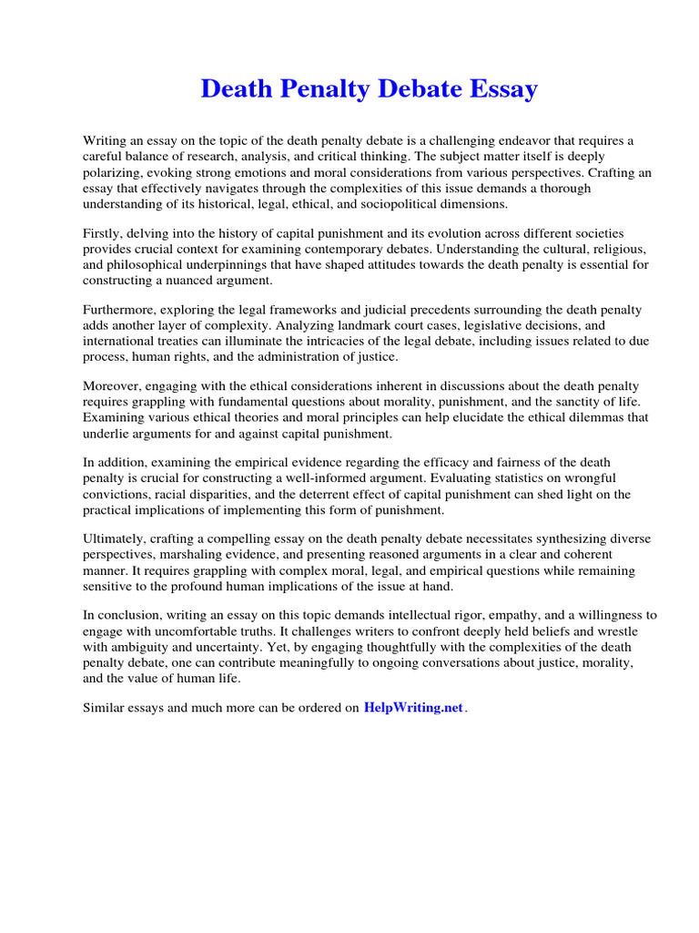 Death Penalty Debate Essay | PDF | Morality | Punishments