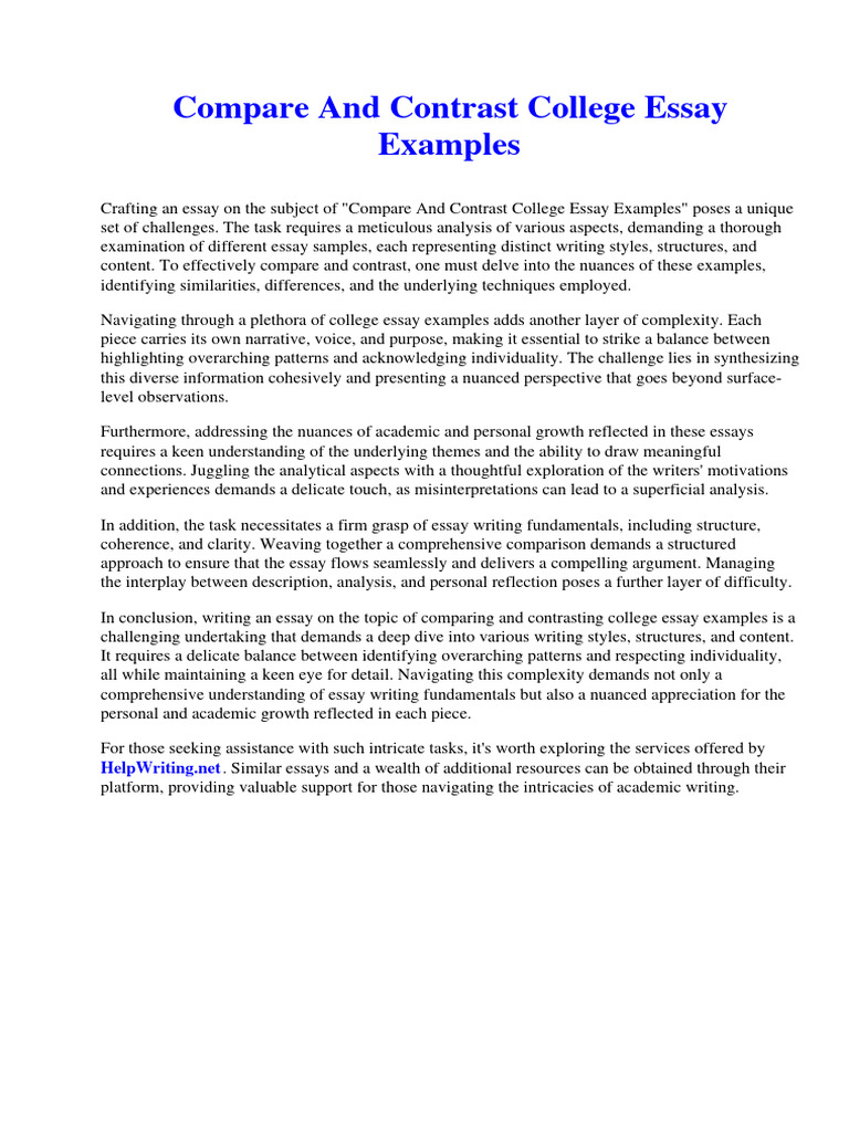 Compare and Contrast College Essay Examples | PDF | Essays | Pain