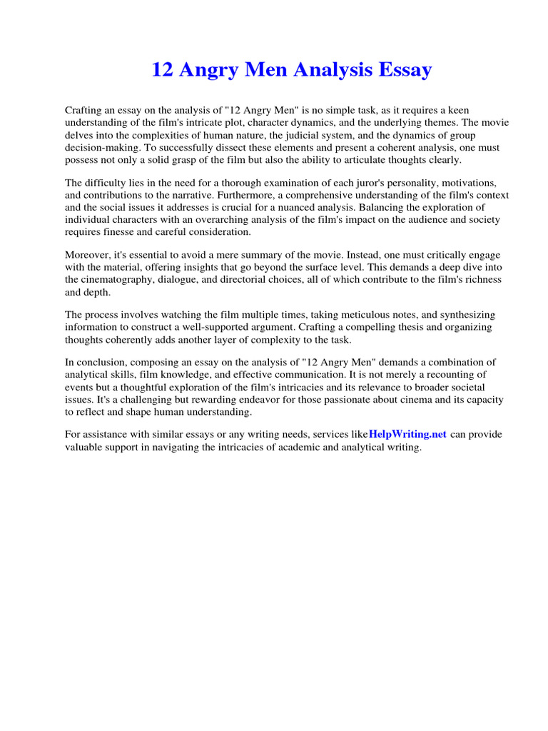 12 Angry Men Analysis Essay | PDF