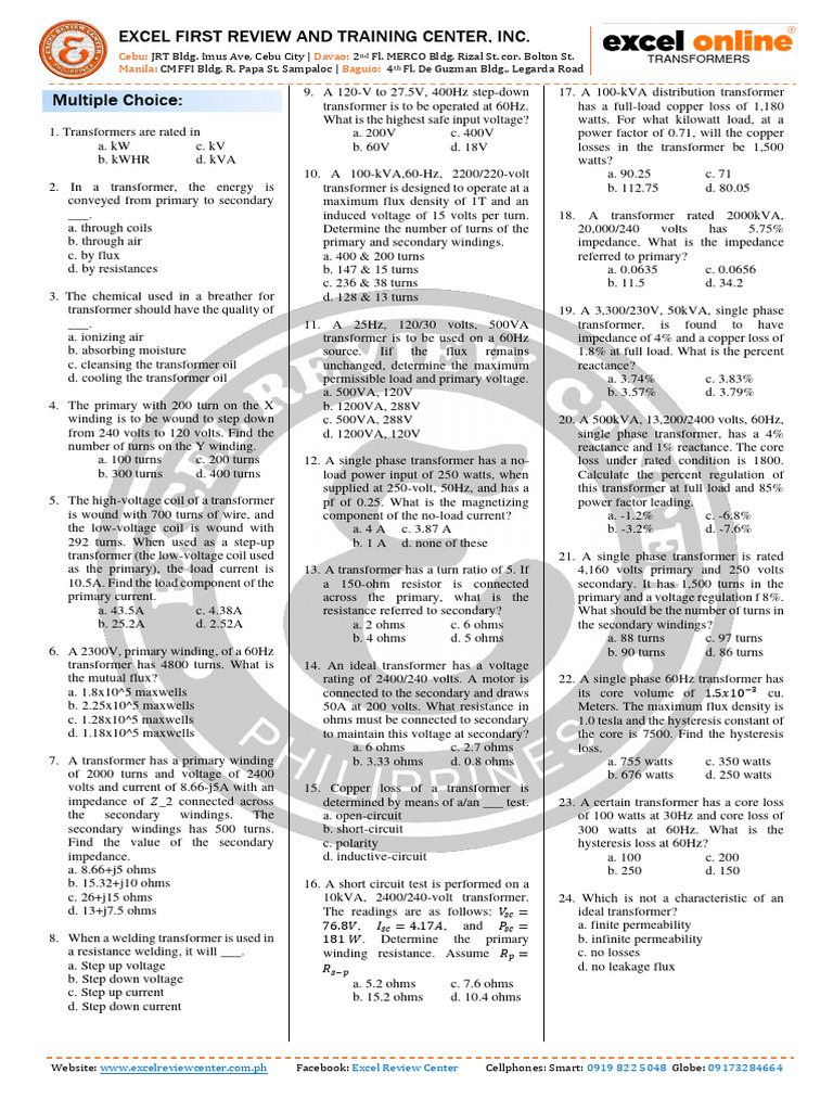 Ee Transformers Handouts | PDF | Transformer | Electrical Impedance