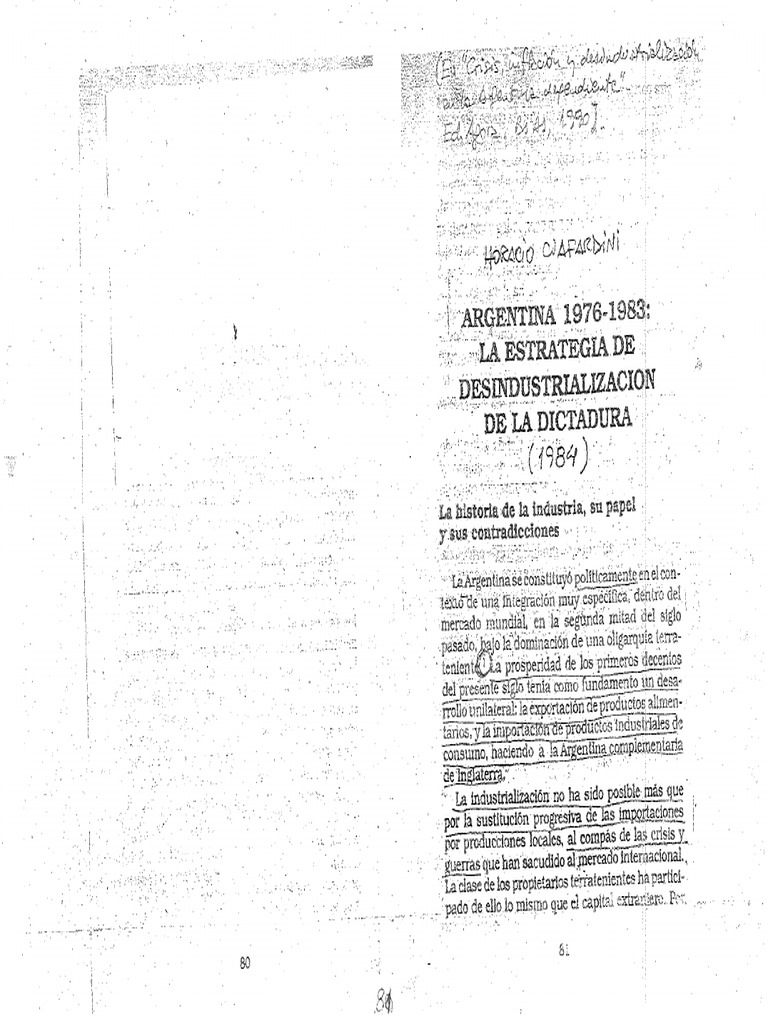 Ciafardini - Desindustrialización Dictadura 1976-83 | PDF