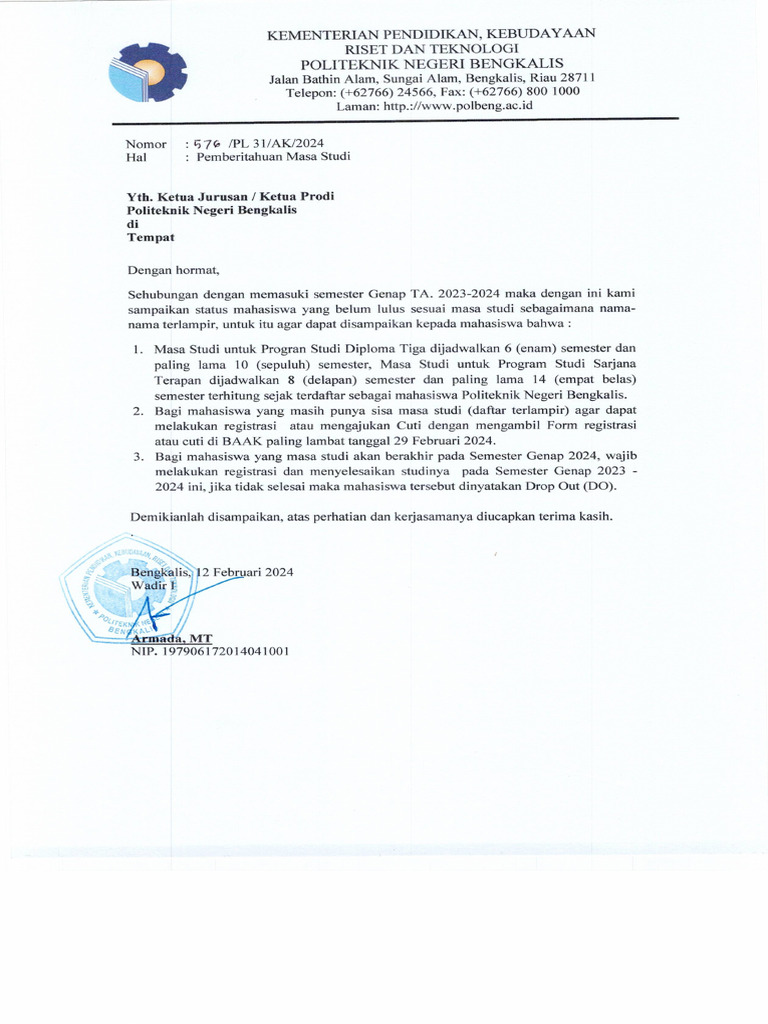 Pemberitahuan Masa Studi | PDF