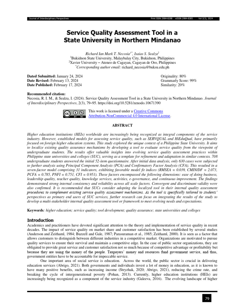 Service Quality Assessment Tool in A State University in Northern ...