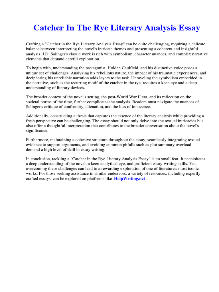 Catcher in The Rye Literary Analysis Essay | PDF | William Shakespeare ...