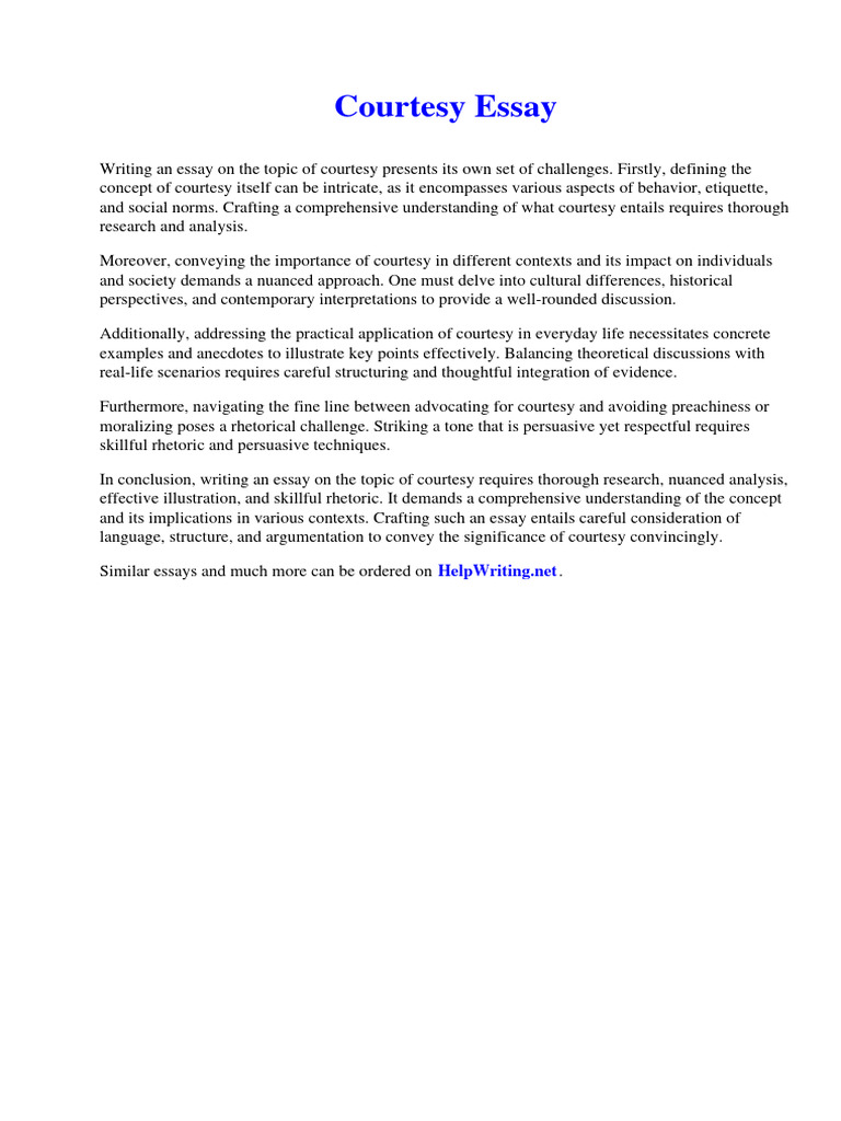 Courtesy Essay | PDF | Steelmaking | Attention Deficit Hyperactivity ...