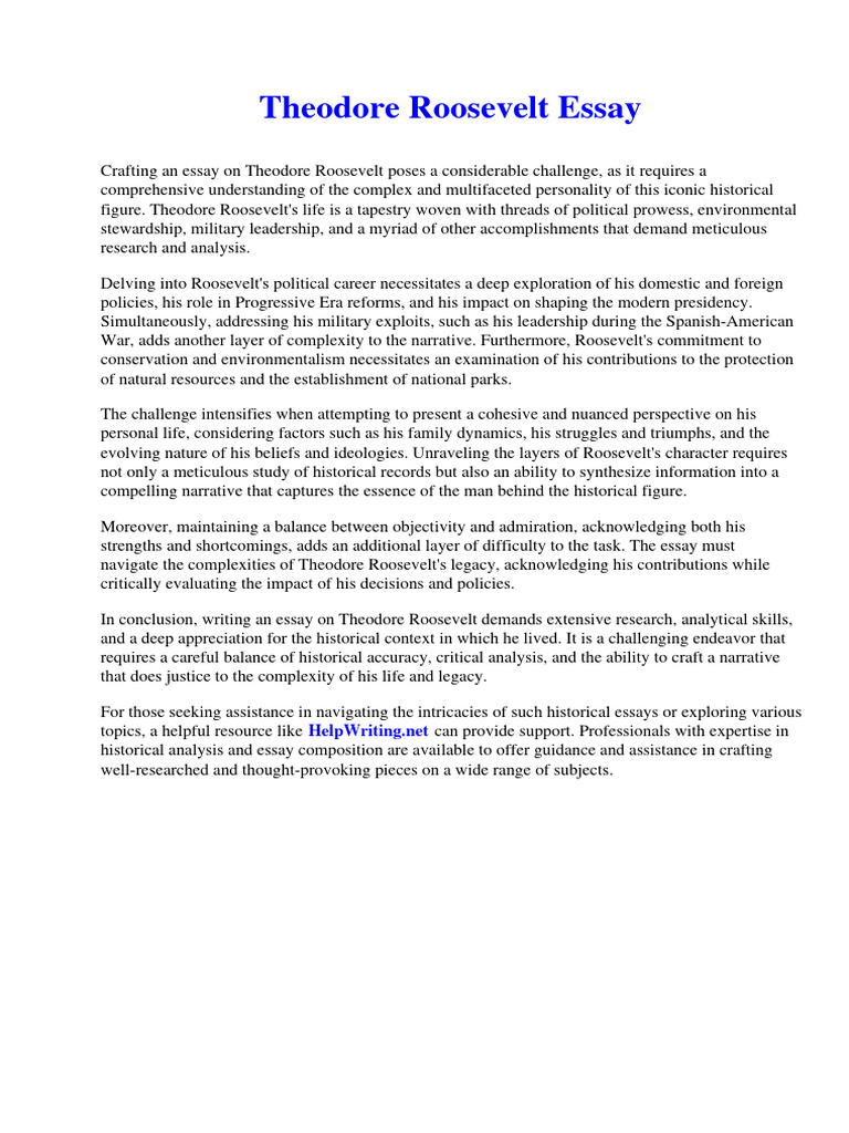 Theodore Roosevelt Essay | PDF | Kenya | Nation