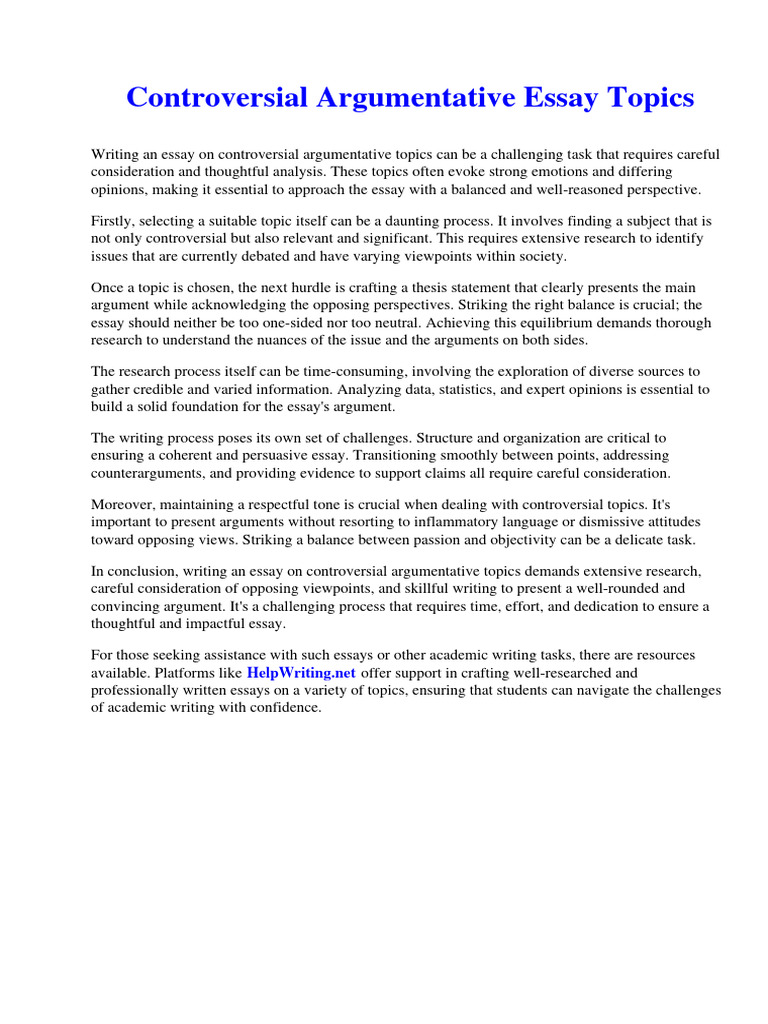 Controversial Argumentative Essay Topics | PDF | Essays | Prices