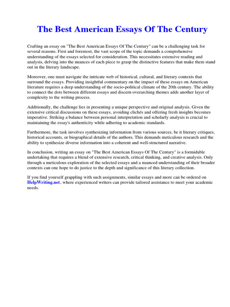 The Best American Essays of The Century | PDF | Essays