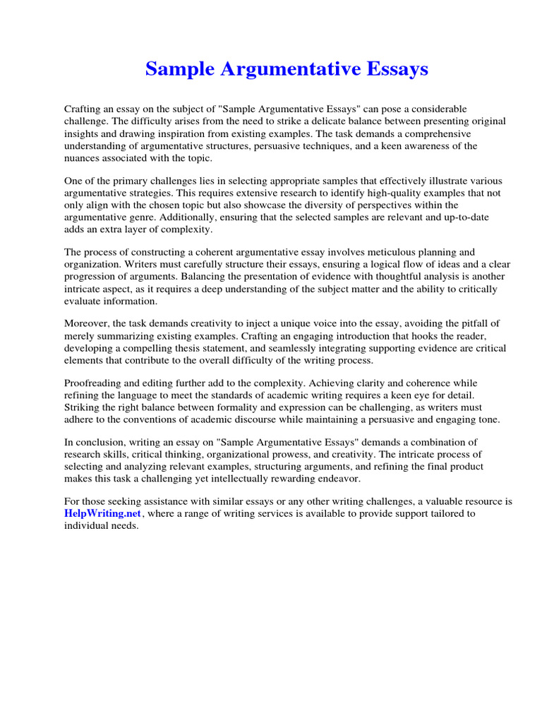 Sample Argumentative Essays | PDF