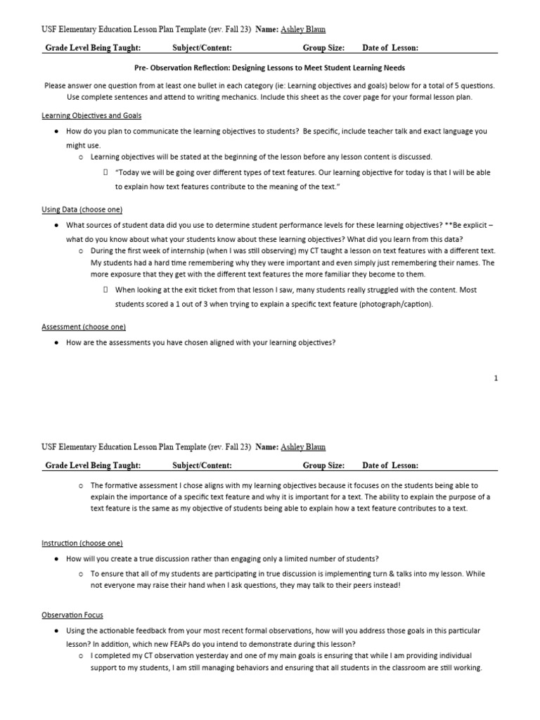 Cycle 1 Supervisor Lesson Plan 1 | PDF | Lesson Plan | Educational ...