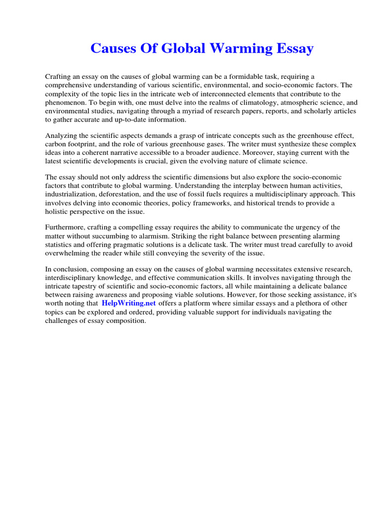 Causes of Global Warming Essay | PDF | Diamond | Nature