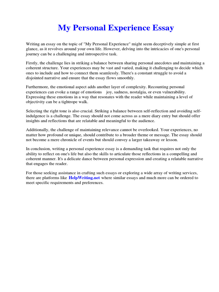 My Personal Experience Essay | PDF