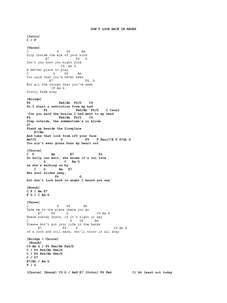 Don't Look Back in Anger | PDF