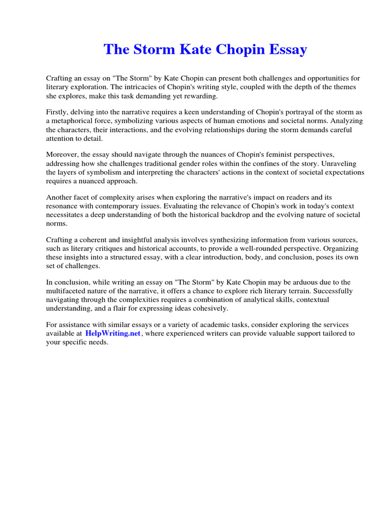 The Storm Kate Chopin Essay | PDF | Recall (Memory) | Narrative