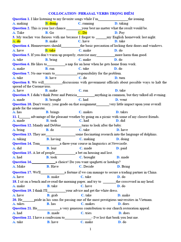 80 Collocation Và Phrasal Verb | PDF